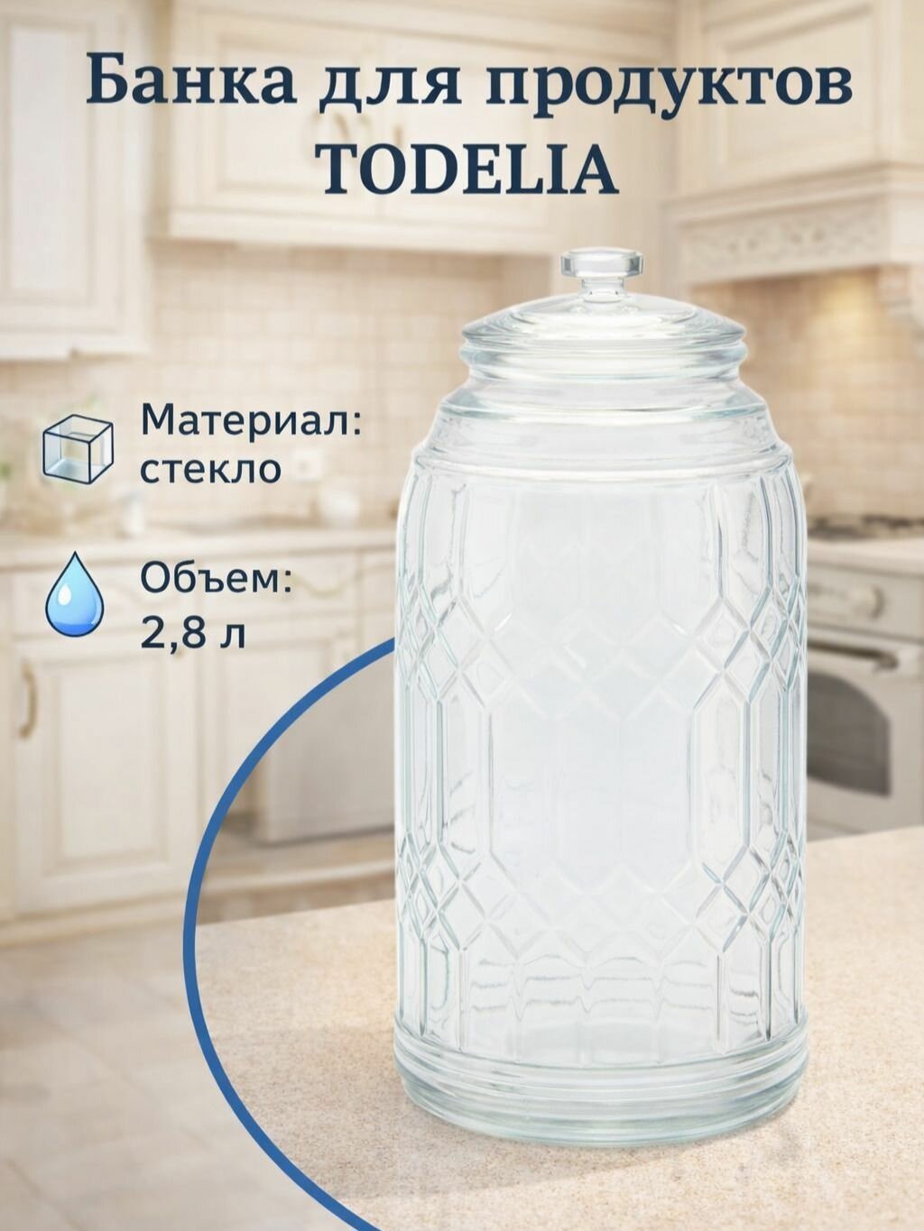Банка для продуктов TODELIA Ретро 2,8л круглая стекло