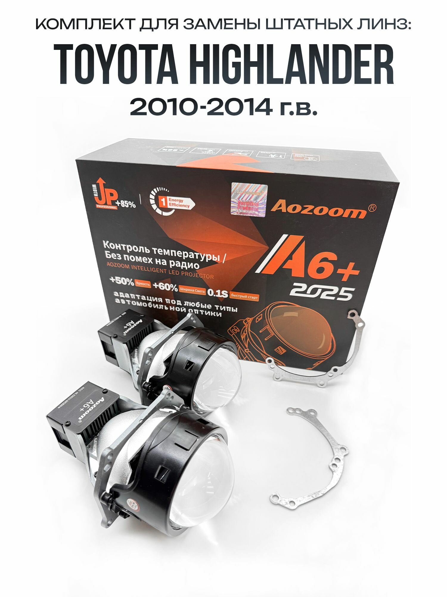 Светодиодные билед модули Аозум А6+ 2025 на Toyota Highlander 2010-2014 / Линзы bi-led A6+ для Тойота Хайлендер