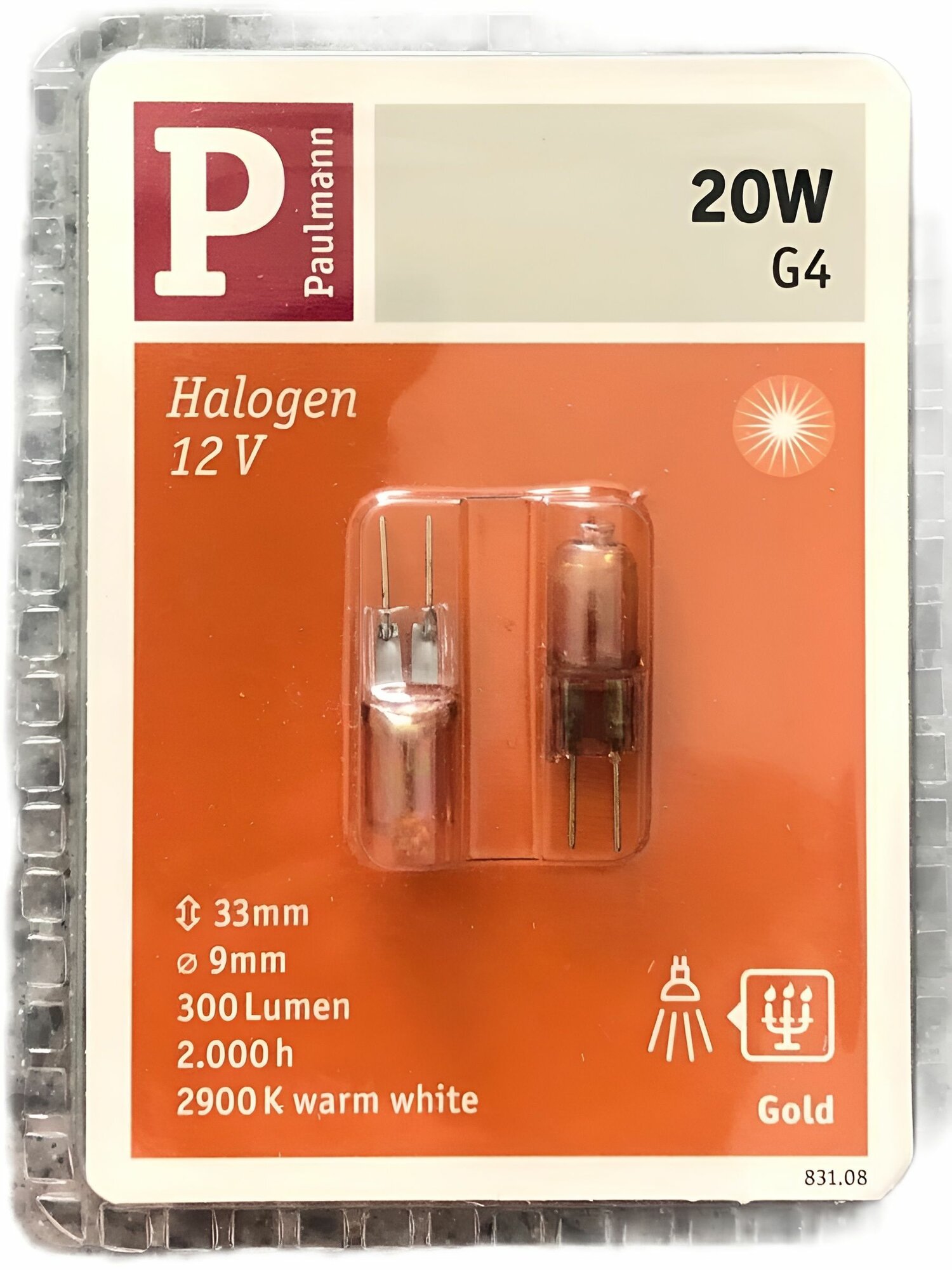 Лампы галогенные Paulmann 12V G4 20W -2 штуки золотой свет Германия