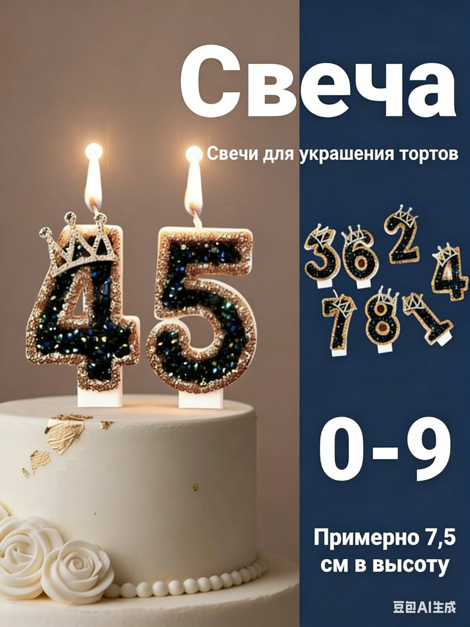 Свечи для торта цифра 4, цифра 5 "0" 14.431 см х 5.501 см 2 шт
