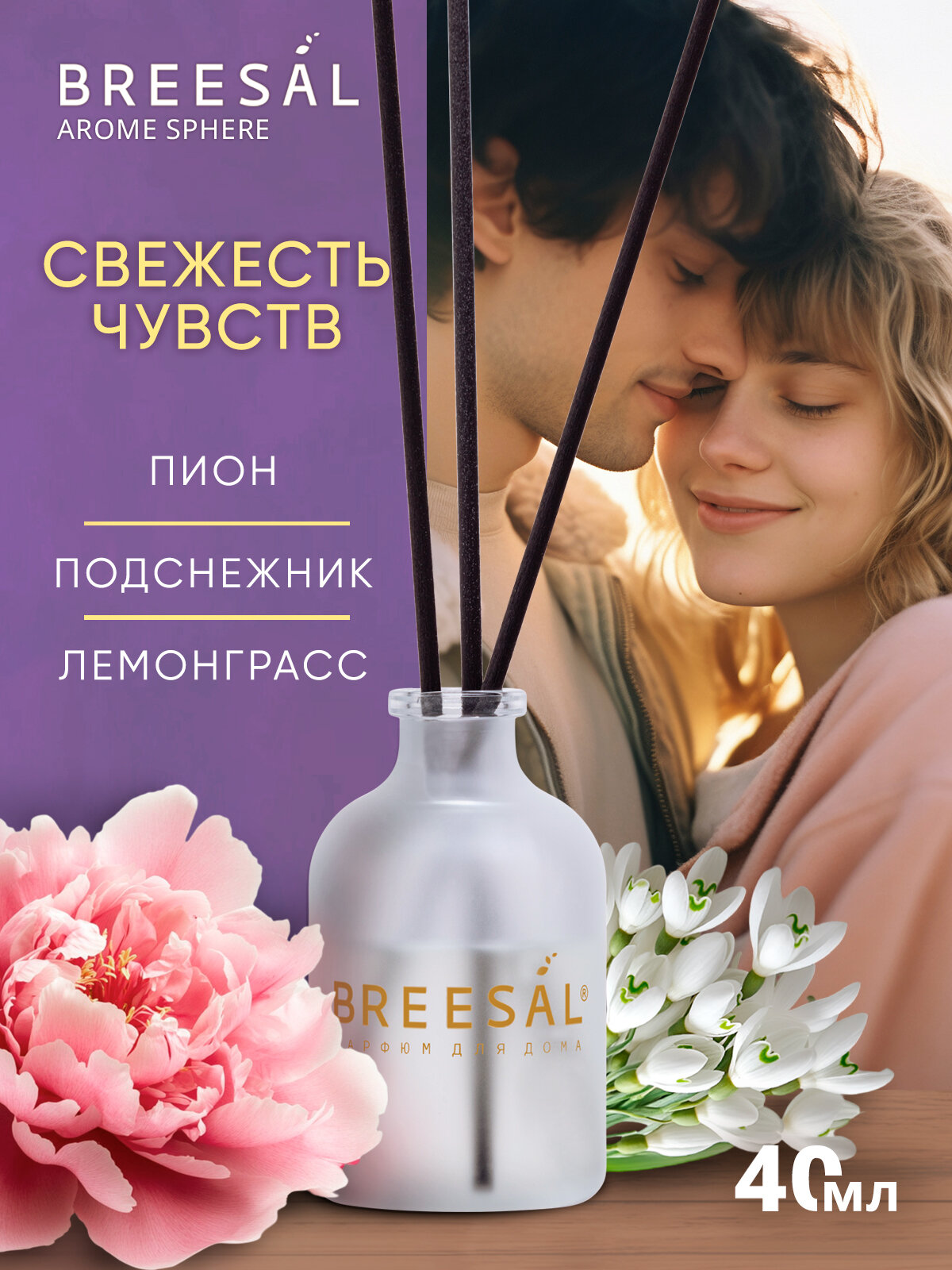 Диффузор для дома с палочками Breesal Aromа Sphere Свежесть чувств, 40 мл