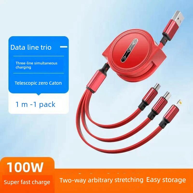 Кабель USB-C 3 в 1 с функцией свободного растяжения и сверхбыстрой зарядкой 100 Вт для Apple, Huawei, Android