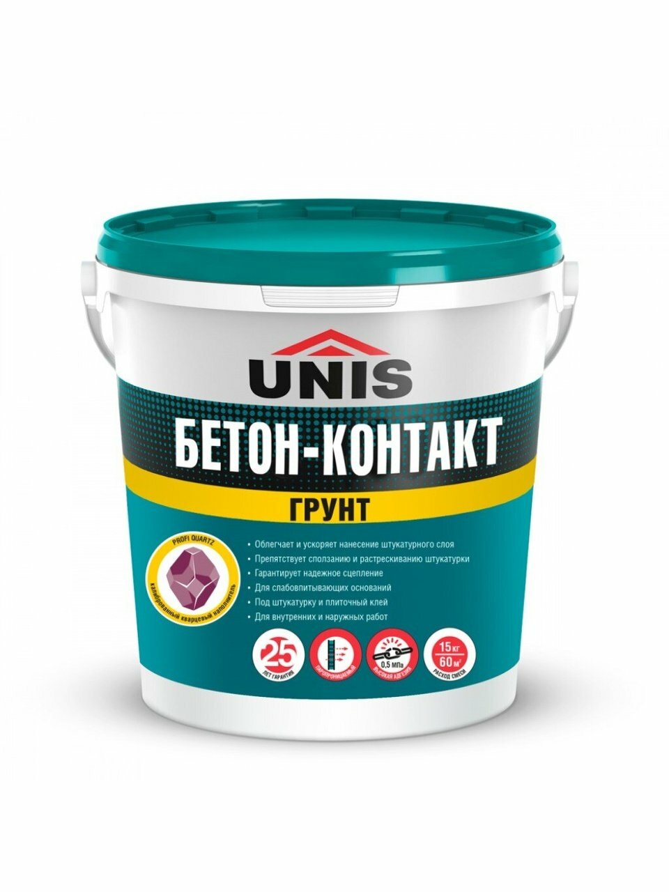 Грунтовка акриловая Unis бетоноконтакт 5 кг для внутренних и наружных работ, адгезионный грунт для металла и бетона