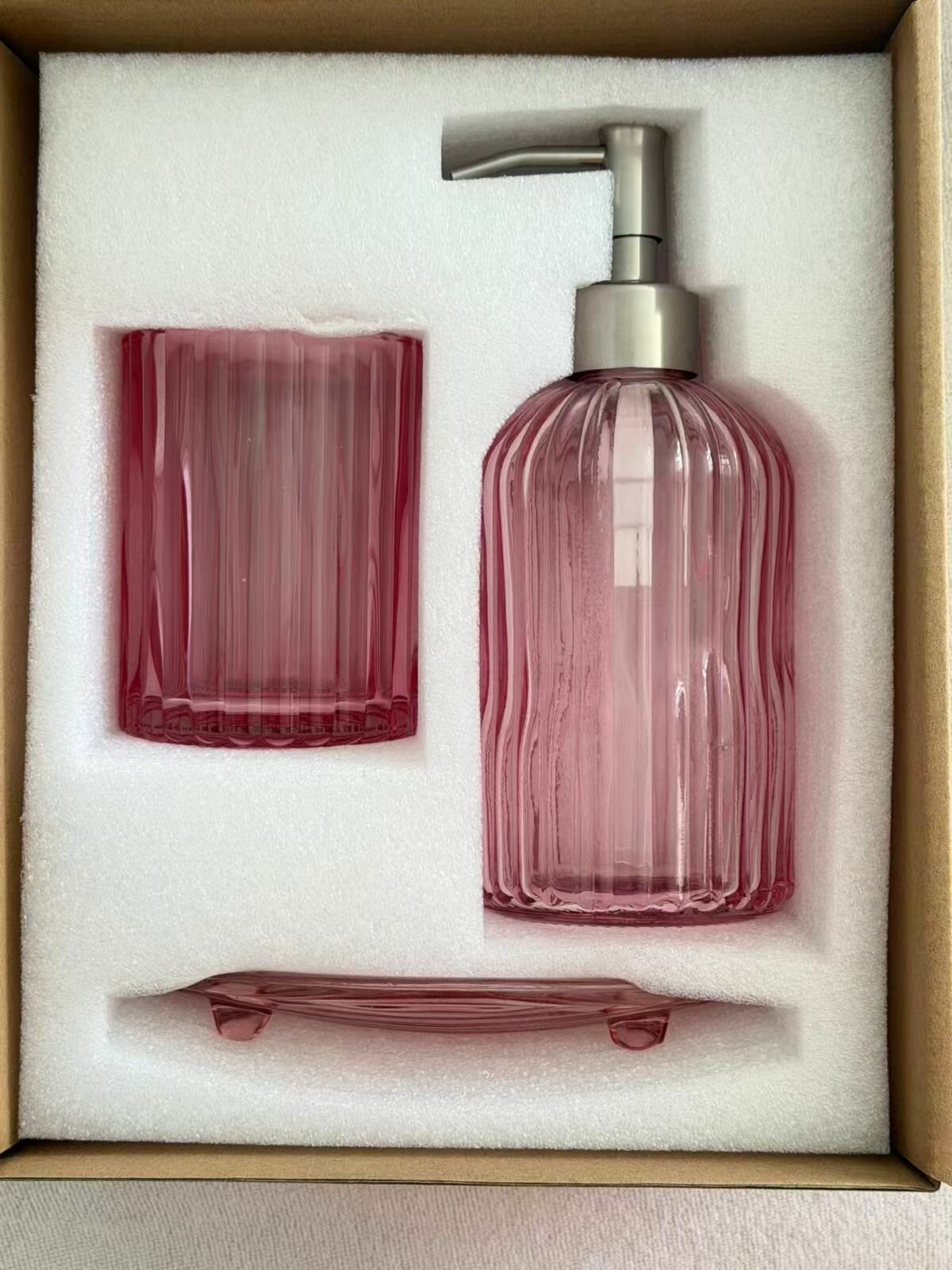 Набор аксессуаров для ванной комнаты, 3 предмета, стекло розовый
