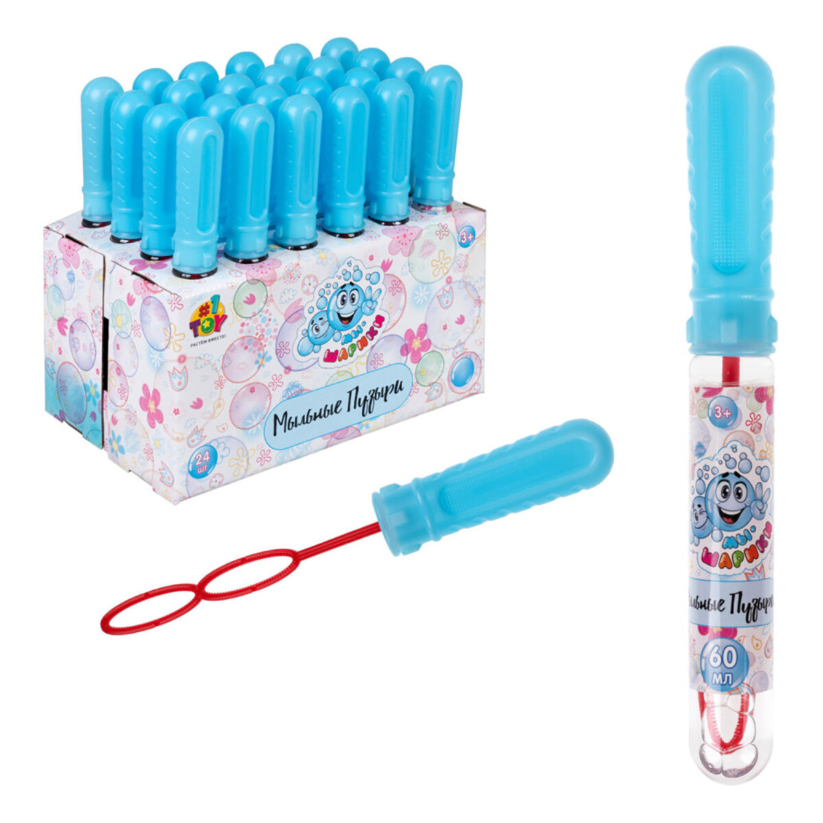 Мыльные пузыри 1TOY Мы-шарики! колба в термоплёнке голубой 60ml