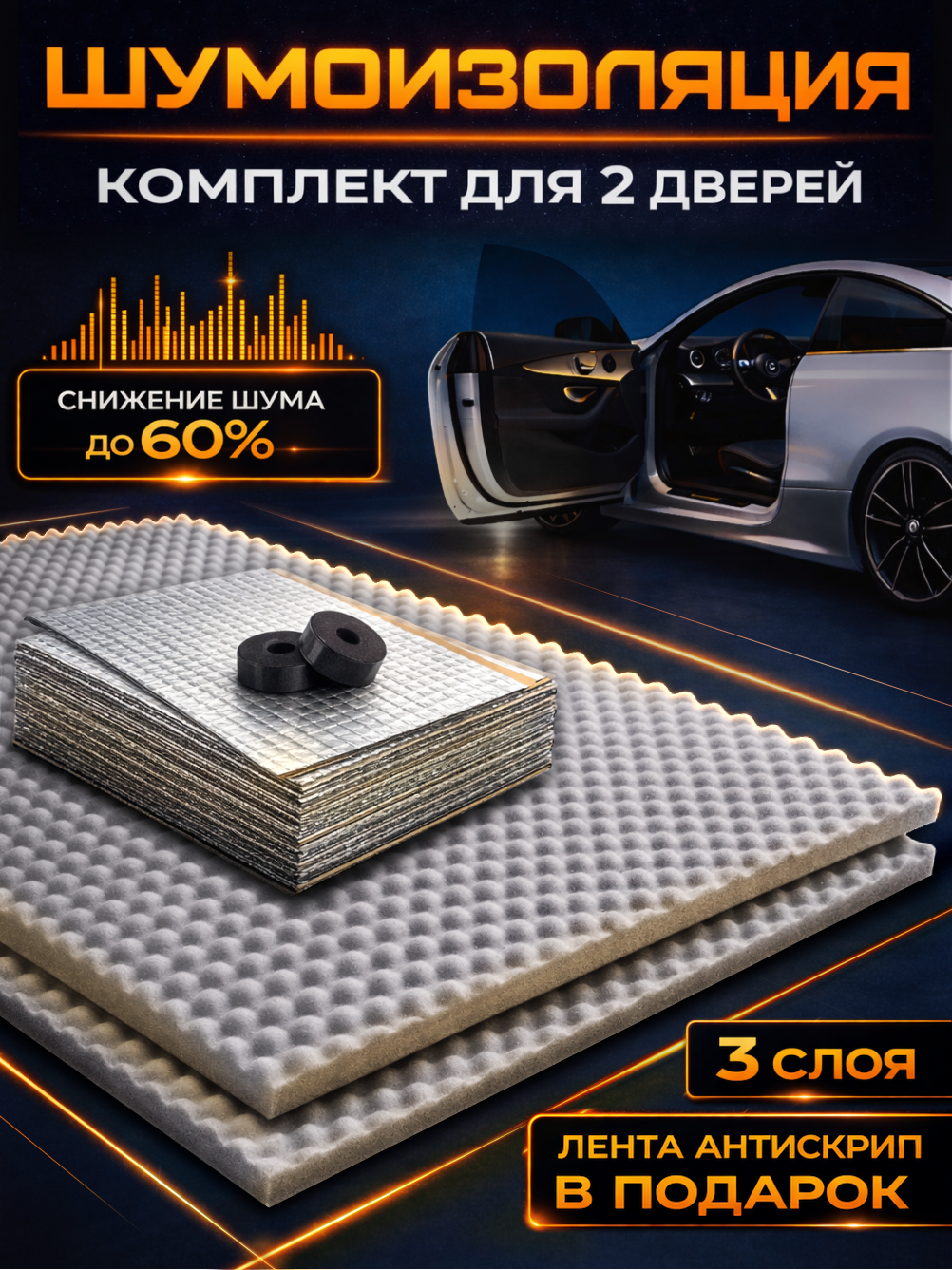 Комплект шумоизоляции для 2 дверей автомобиля от buildband. Набор звукоизоляции: самоклеящаяся шумка для авто