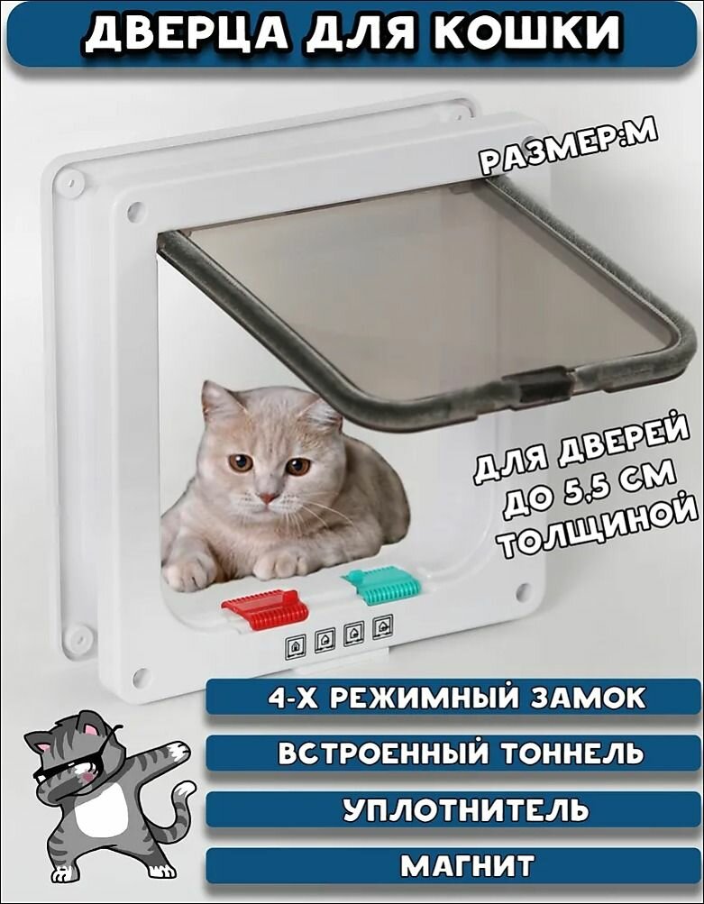Дверца для животных Размер люка 16Х15,5 / Цвет: Белый / Лаз для кошек