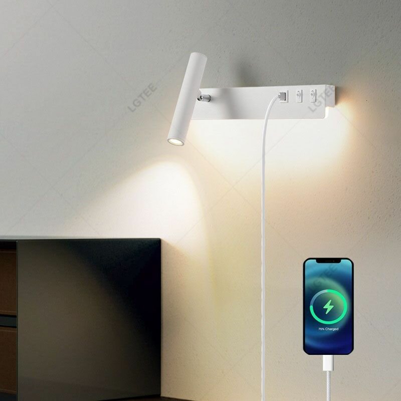 Светодиодный настенный светильник с USB-портом для зарядки и двойными переключателями, регулируемое бра с 2 переключателями