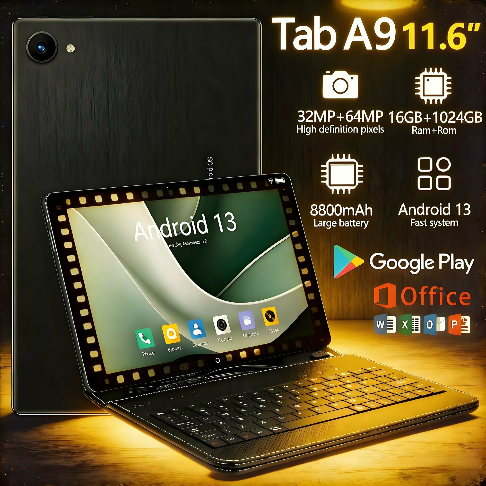 Игровой планшетTabA9, Android 13 Двойная SIM-карта11.6", 16ГБ/1024ГБ, 8800мАч，NFC，WiFi
