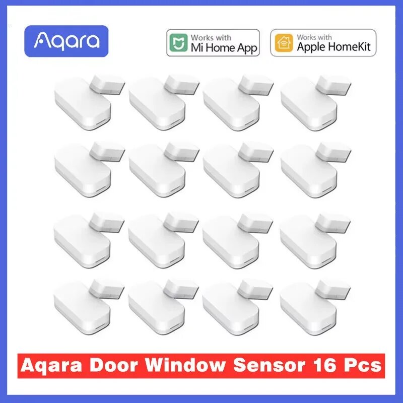 Датчик двери/окна Aqara Zigbee беспроводное соединение умный мини-датчик двери, совместимый с приложением HomeKit, Mi Home для умного дома Xiaomi — 16 штук