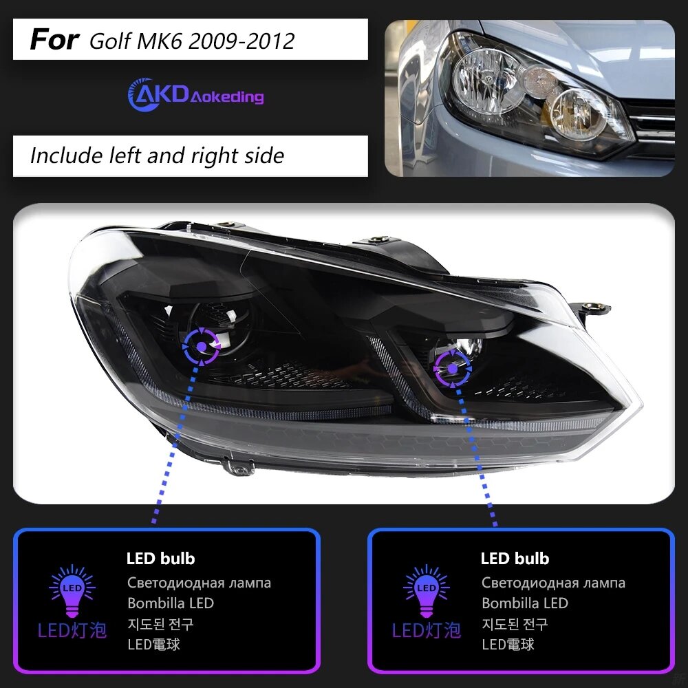 Фара AKD Car Styling для Volkswagen Golf 6 Фары 2009-2012 Golf 6 LED Фара DRL Сигнальная лампа Только для оригинального галогена