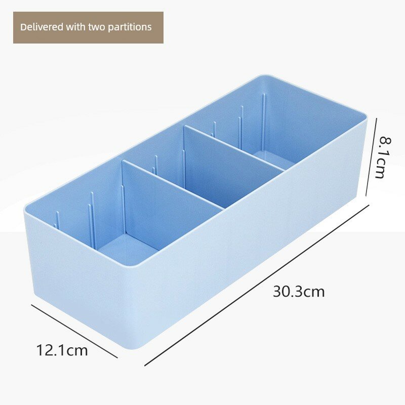Синяя разделительная коробка 30x12x8 см для ящика с 2 перегородками, пластик ABS, для хранения косметики и нижнего