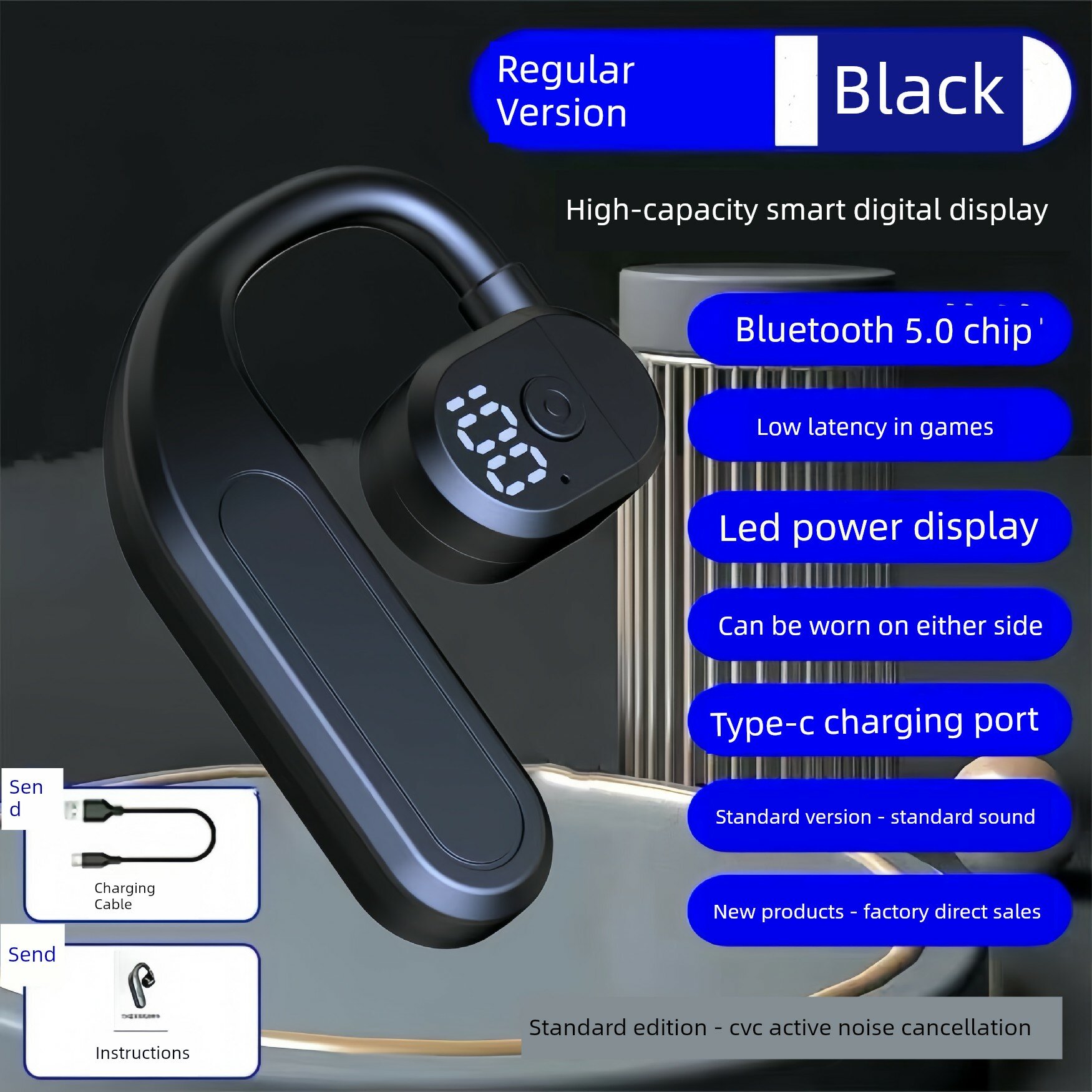 Беспроводные наушники TWS Bluetooth для спорта, вкладыш-дизайн с стандартным сроком службы батареи, комфортная посадка,