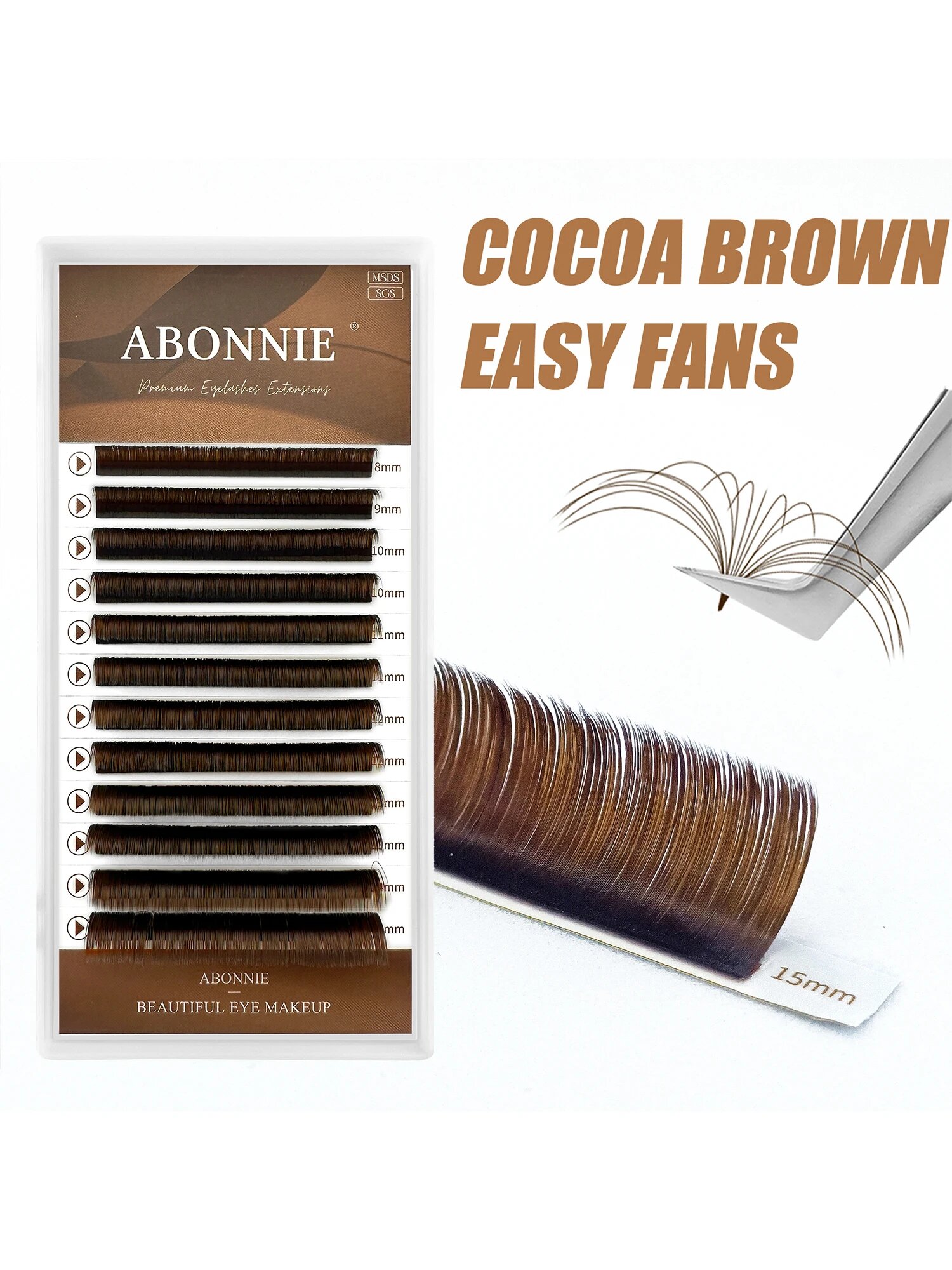 ABONNIE Ресницы для наращивания C изгиб, 0.05 мм, Cocoa Brown