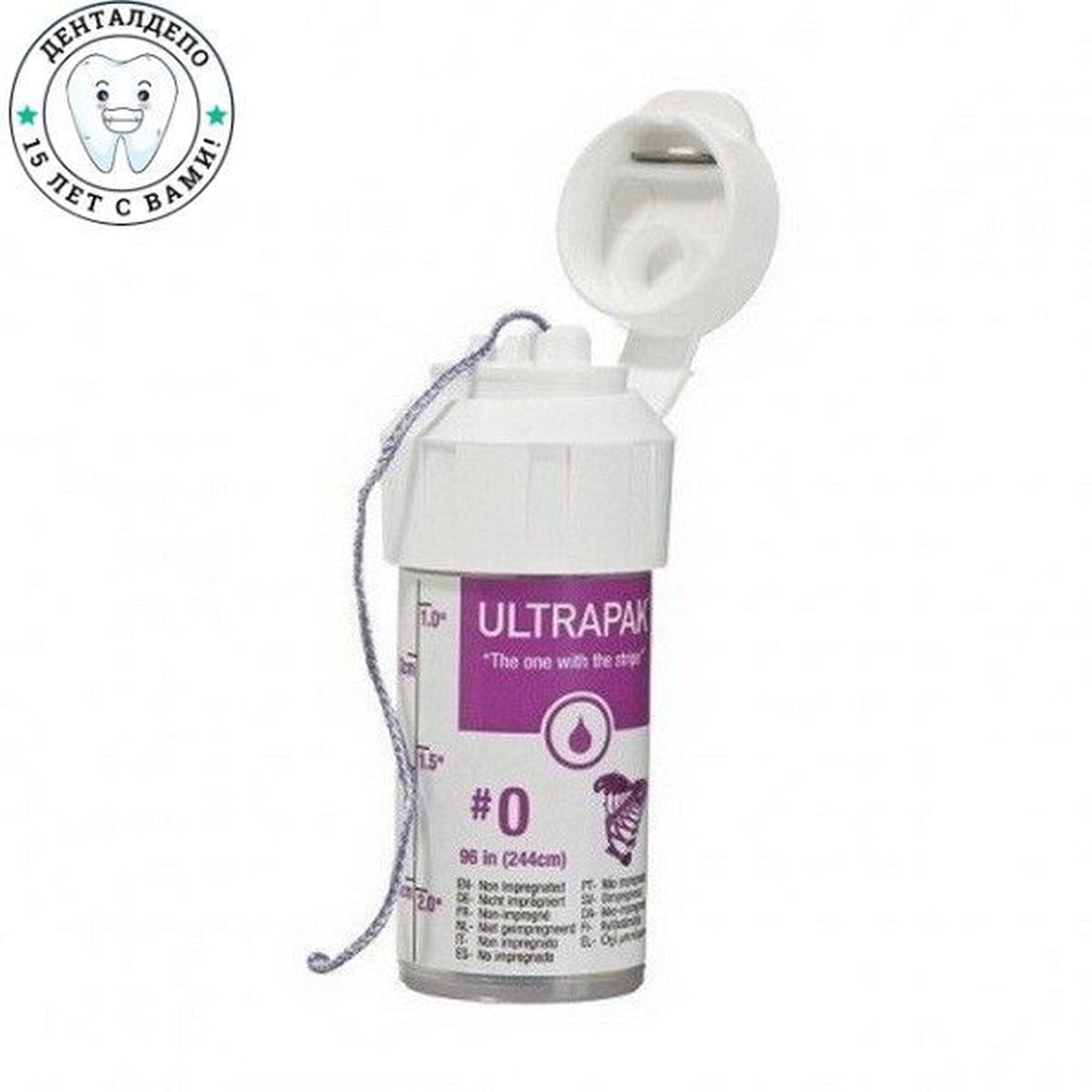 Нить ретракционная Ultradent UltraPak №0 хлопковая плетеная без пропитки, 244 см