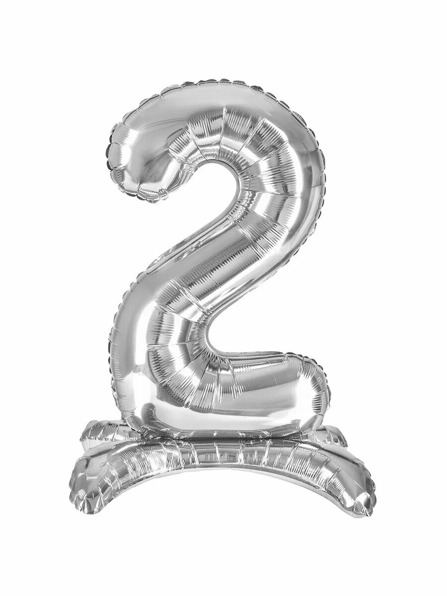 Шар (32'/81 см) Цифра на подставке, 2, Серебро, 1 шт. в уп.
