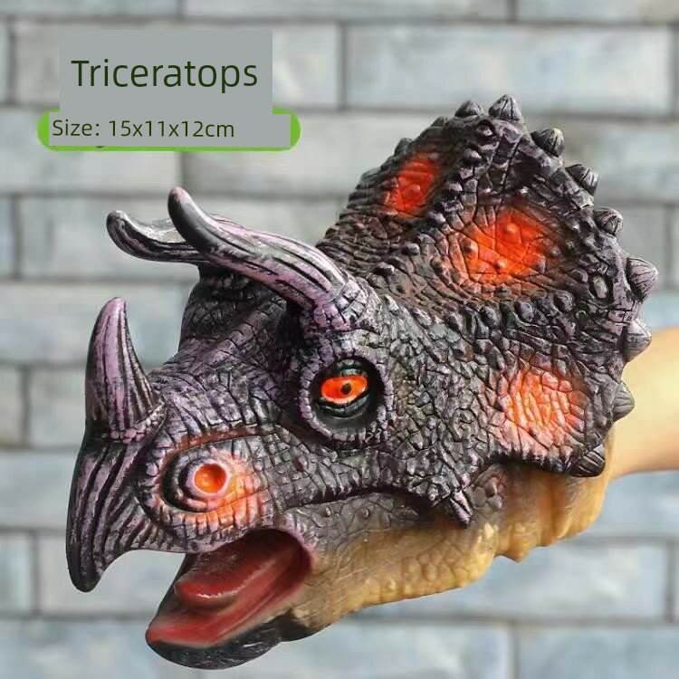 Маленькая коричневая ручная маска Трицератопса из мягкого резина для детских интерактивных игр