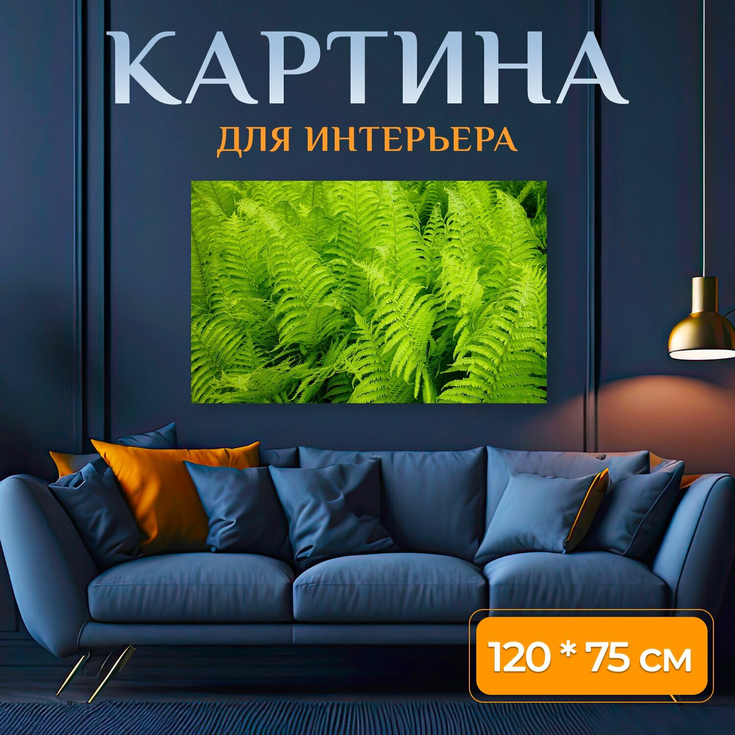 Картина на холсте "Папоротник, судно sporenpflanze, листья папоротника" на подрамнике 120х75 см. для интерьера