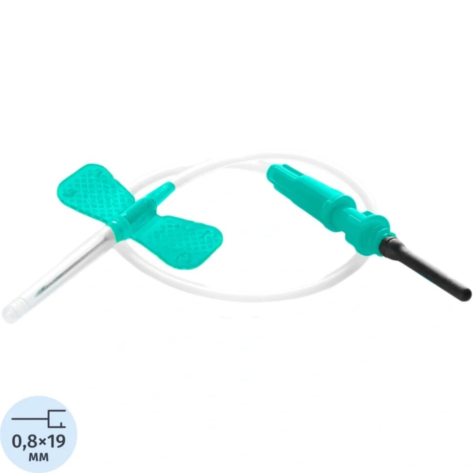 Игла-бабочка 21G (0,8х19мм) 19см зеленая, луер-адаптер Lind-Vac 100шт/уп, 1219718