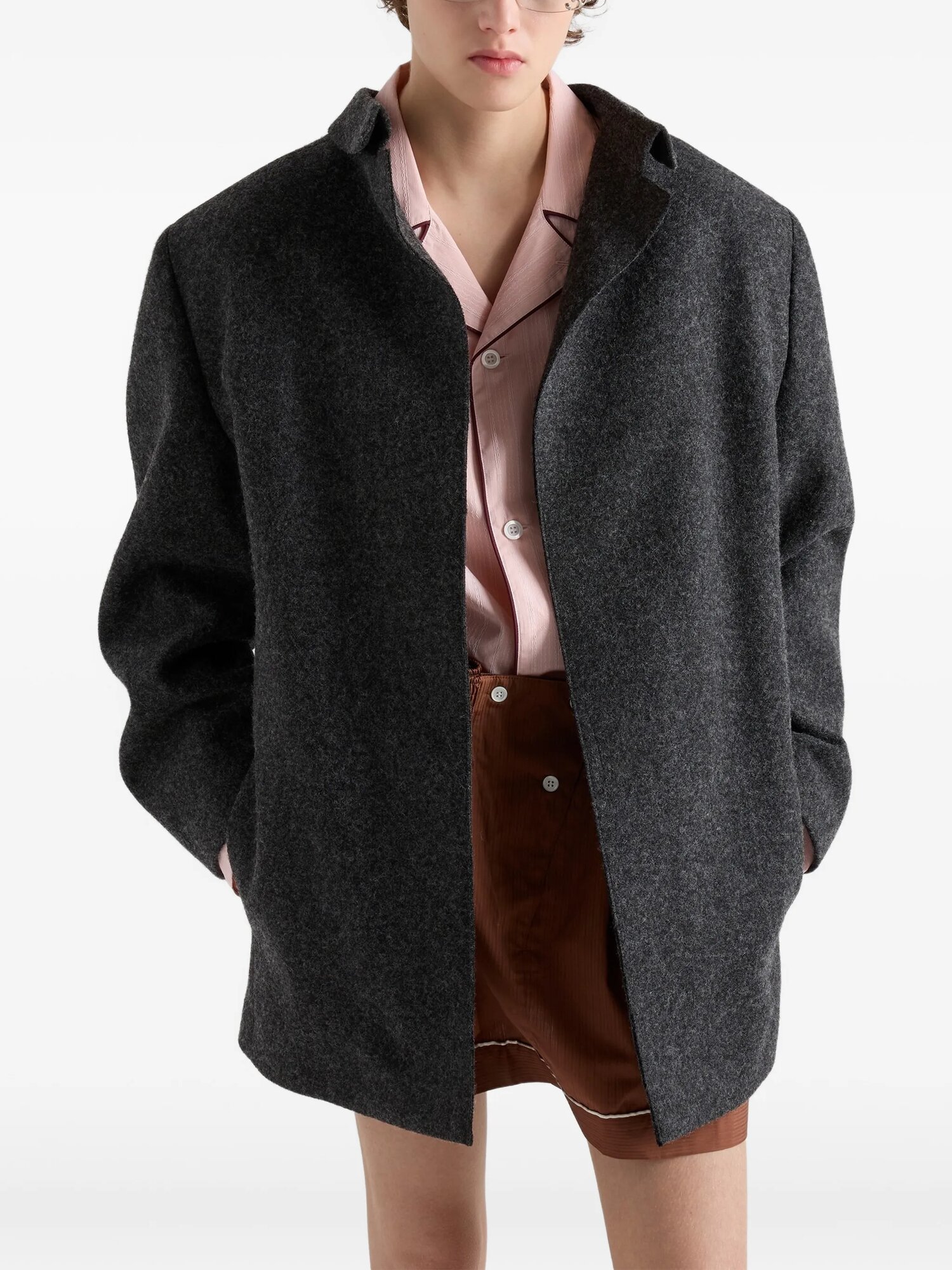 Куртка Prada Single-breasted shetland wool jacket, размер 38, grey — фото 1