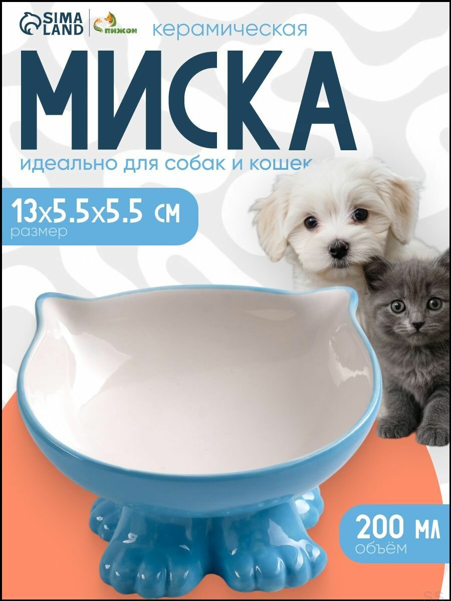 Миска для кошек керамическая, 200 мл, на подставке, лапках