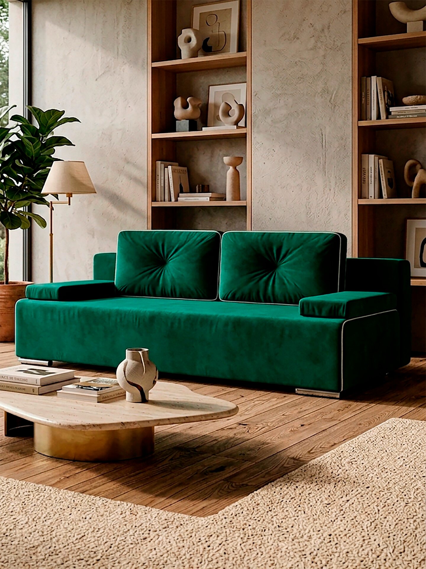 Диван Фрог Лайт Velutto 20 NOW 200x91x80 см, зеленый Велютто, еврокнижка Фиеста
