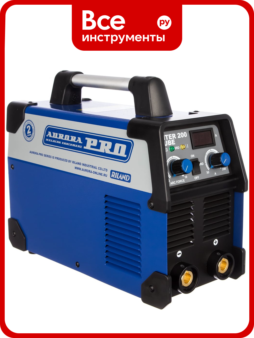 Сварочный инвертор Aurora INTER 200 TUBE 22728 с дисплеем, функцией антизалипания и TIG сваркой, мощность 8.7 кВт, макси