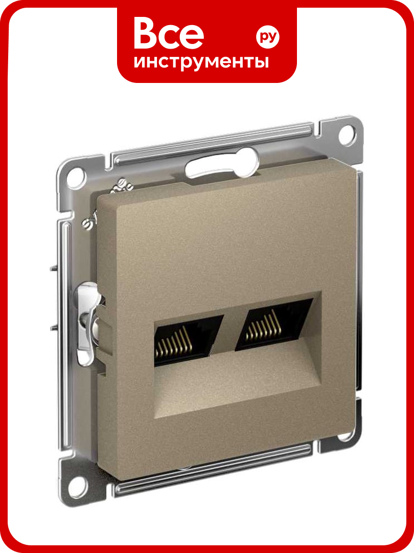 Розетка Systeme Electric ATLASDESIGN двойная компьютерная RJ45+RJ45, кат.6А, механизм, шампань