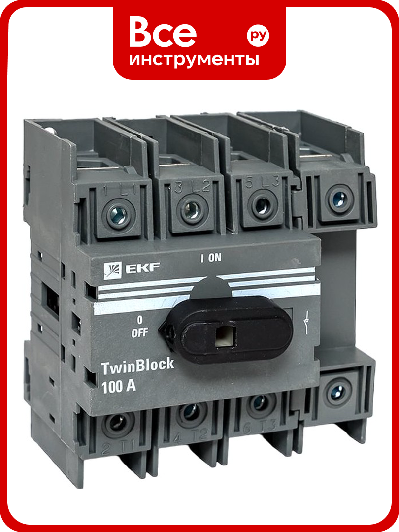 Рубильник EKF 100A 4P c рукояткой управления для прямой установки TwinBlock tb-100-4p-f, 690 В, для пропускания