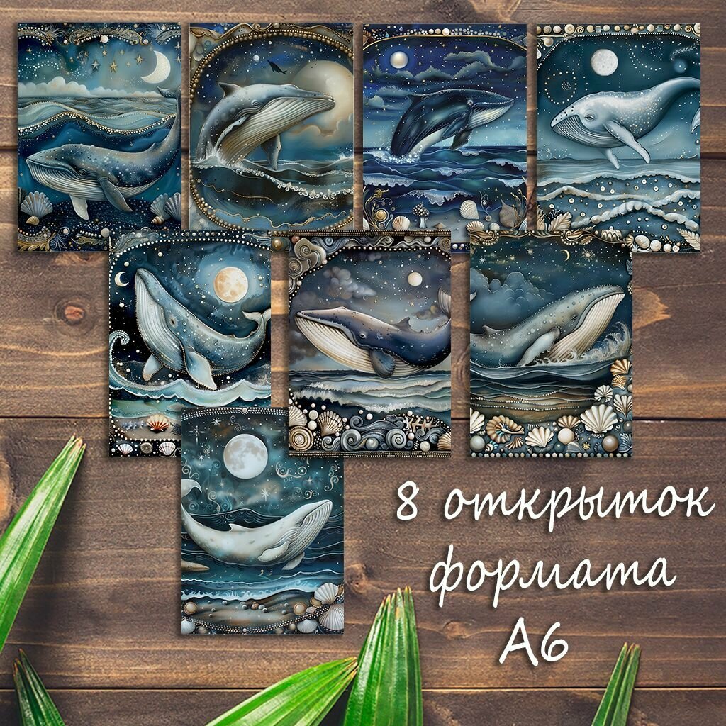 Большой набор открыток Кит, 8 штук