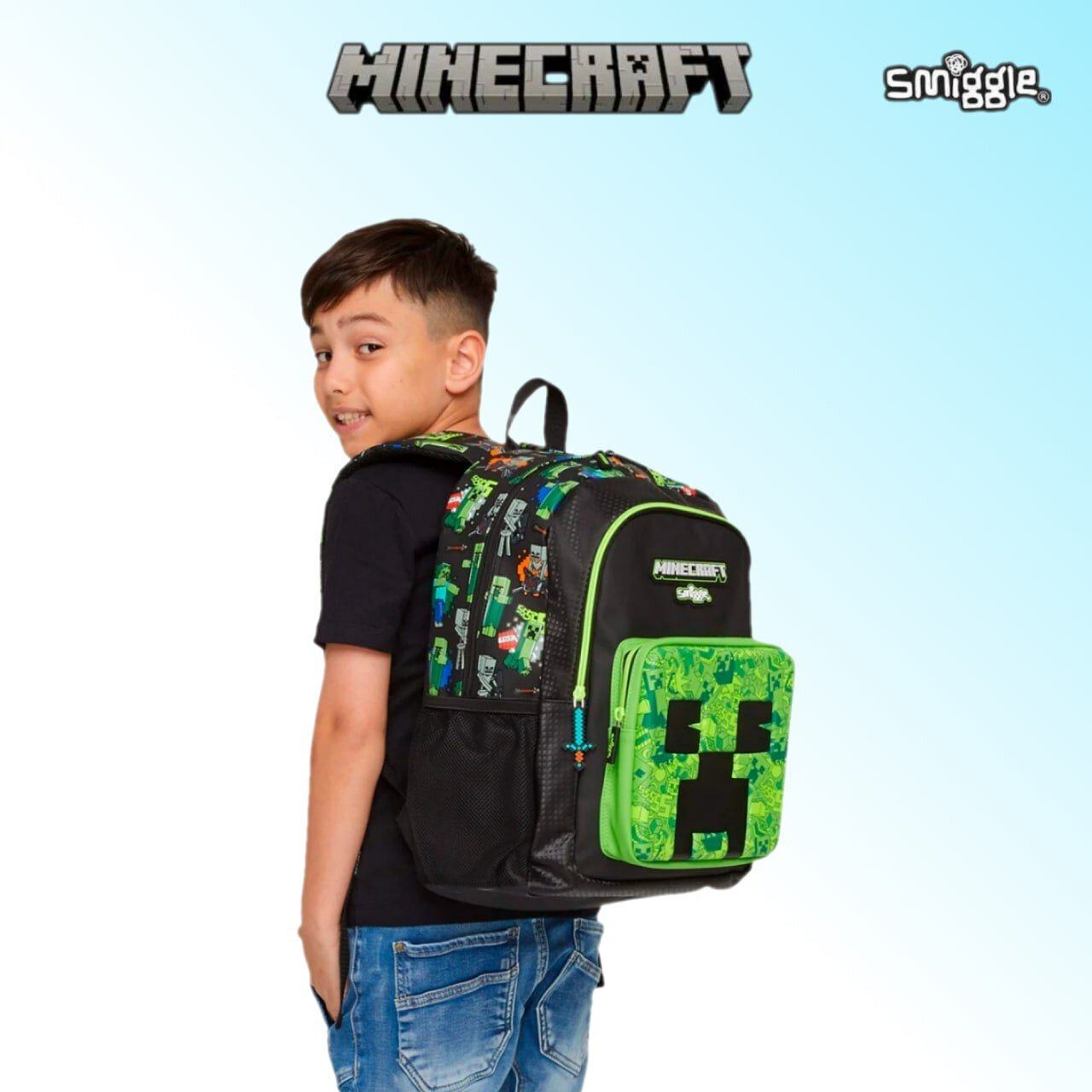 Рюкзак Minecraft smeg, черно-зеленый, для школы, водонепроницаемый, анатомический — фото 1
