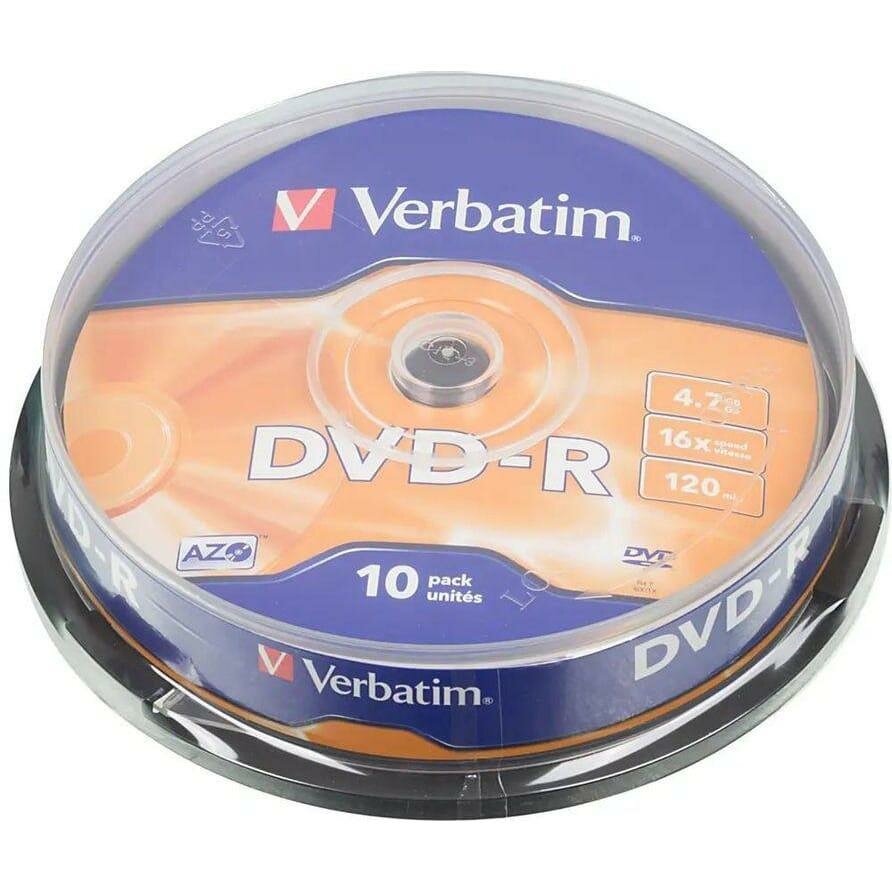 Диски DVD-R 4.7Gb Verbatim 16х 10 шт Cake Box <43523
