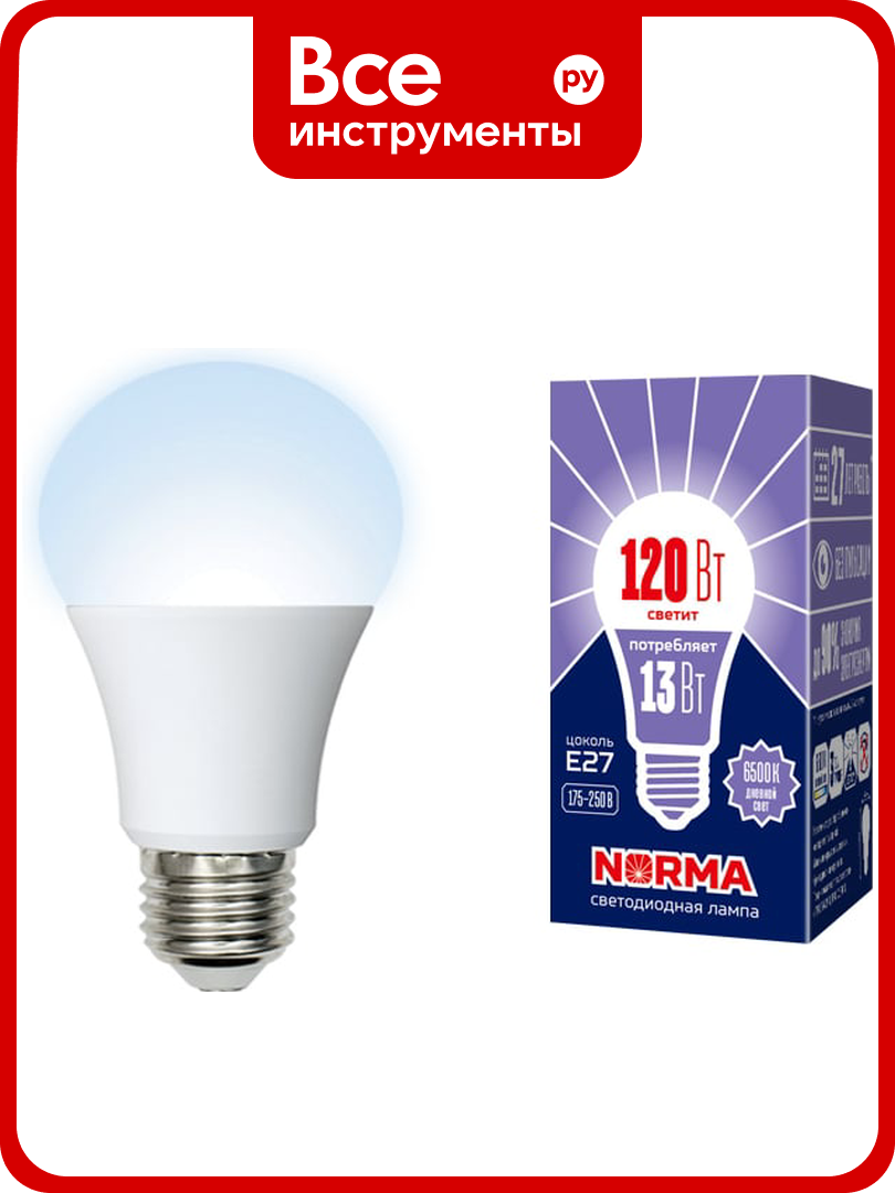 Светодиодная лампа Volpe LED-A60-13W/DW/E27/FR/NR. Форма A, матовая. UL-00004022