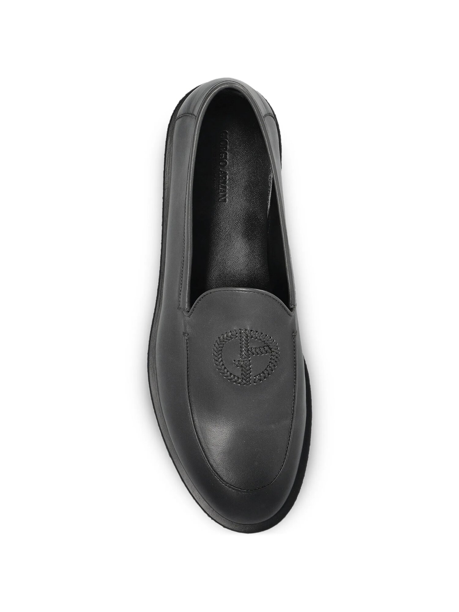 Лоферы GIORGIO ARMANI Logo-embroidered leather loafers, размер 8.5, черный — фото 1