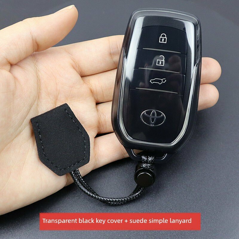 Полупрозрачный черный чехол для ключей Toyota Venza 2022-2025 с фуа-фур простым шнуром, тонкий чехол