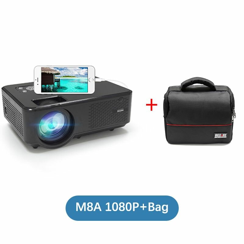 Проектор everycom m8 1080p мини-светодиодный для домашнего кинотеатра full hd 5500 люмен 5g wifi многоэкранный смартфон с жк-дисплеем pico movie