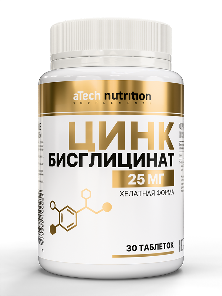 Atech nutrition цинк бисглицинат 30 шт. таблетки массой 400 мг