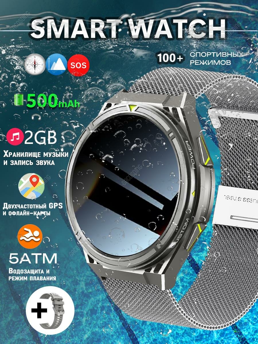 Новые водонепроницаемые смарт - часы с двухчастотным GPS, режим плавания, оффлайн - карта, компас, запись и независимое воспроизведение музыки