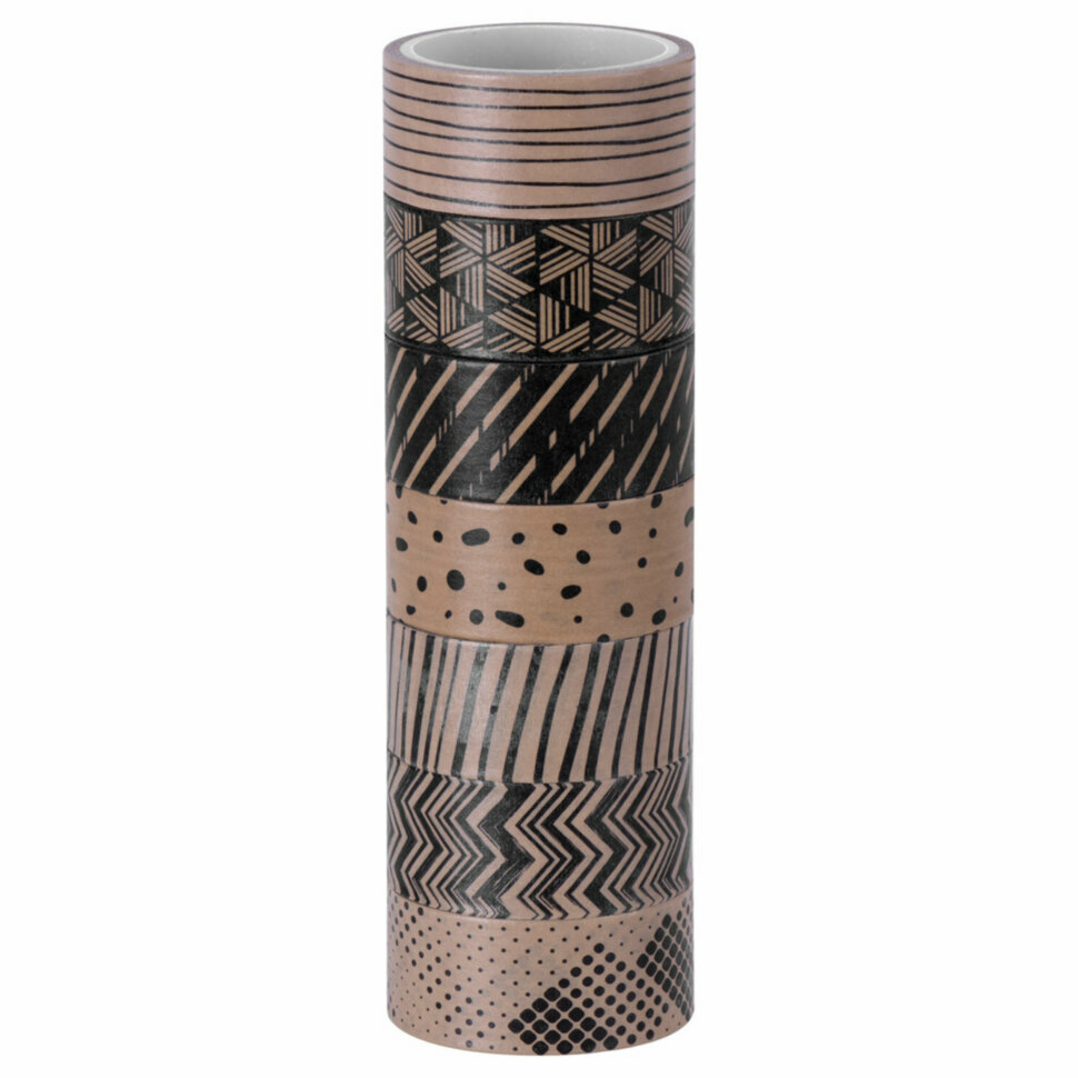Клейкие WASHI-ленты для декора кофейные цвета, 15 мм х 3 м, 7 цветов, рисовая бумага, остров сокровищ, 661706, 661706