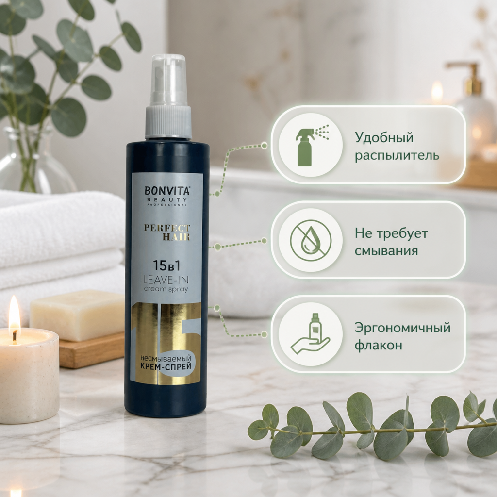 Несмываемый спрей-маска BONVITA "Perfect Hair" 15в1, для всех типов волос, термозащита — фото 1