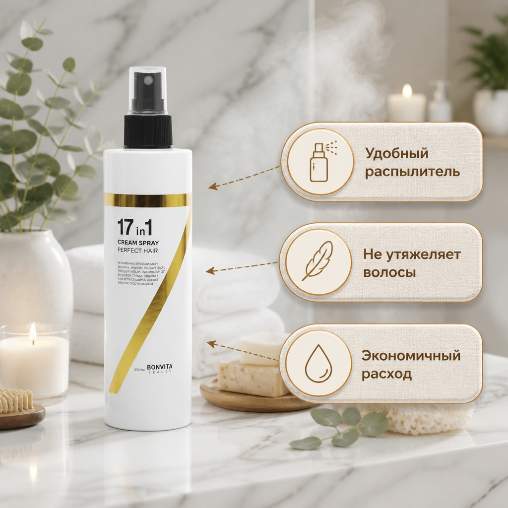 Крем-спрей BONVITA Perfect Hair, многофункциональный, 17-в-1, для всех типов, 250мл — фото 1