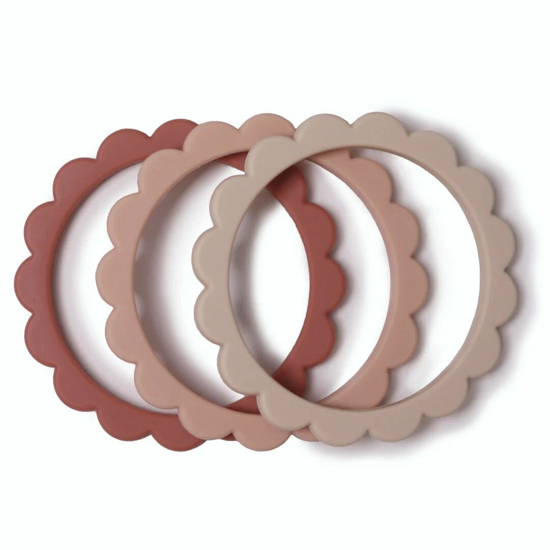 Прорезыватель для зубов силиконовый MUSHIE (набор 3 шт) Flower Bracelet Blush/Rose/Shifting Sand