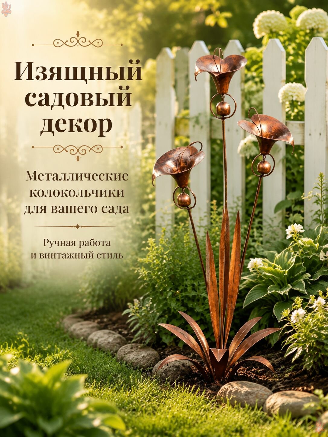 Тройные цветы-подковы ветряная музыка металлическая садовый декор с эффектом ржавчины, уличное украшение для дачи на штыре LLL
