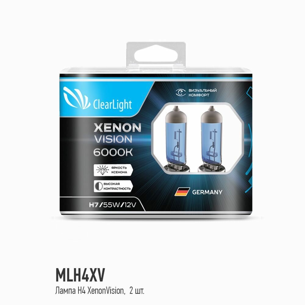 Лампа 12V H4 60/55W 6000K ClearLight XenonVision 2 шт. DUOBOX MLH4XV