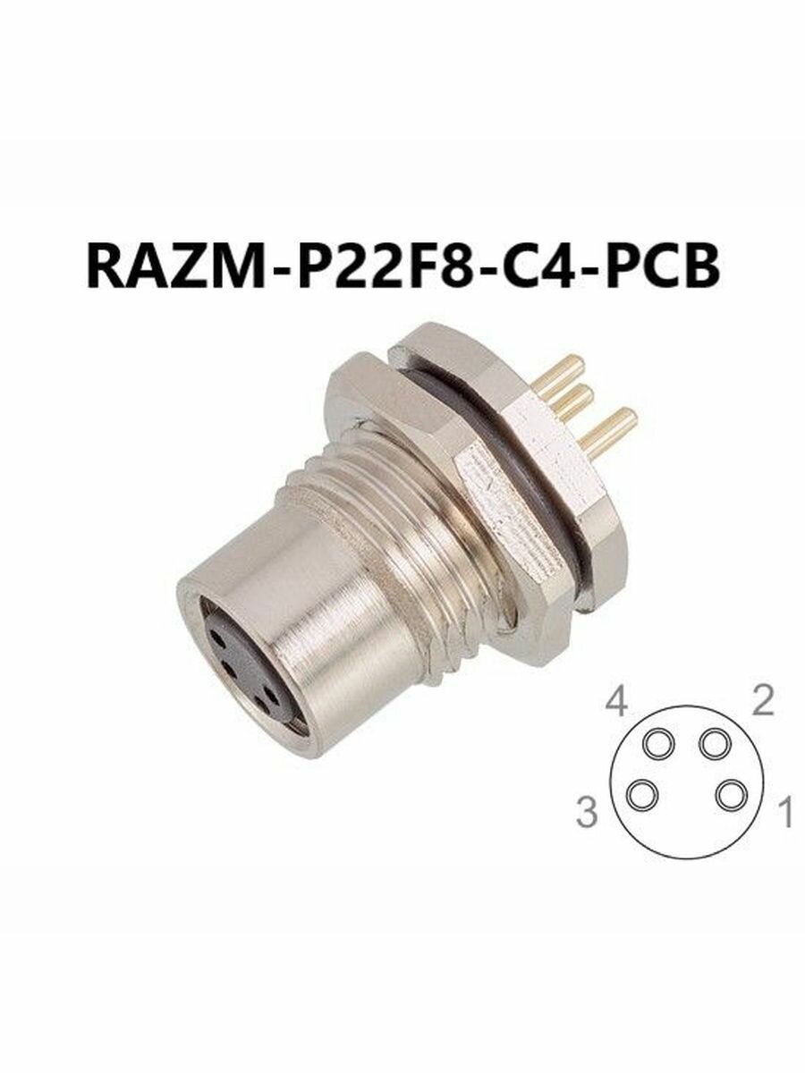 RAZM-P22F8-C4-PCB разъём приборный М8 4 pin / розетка (мама)