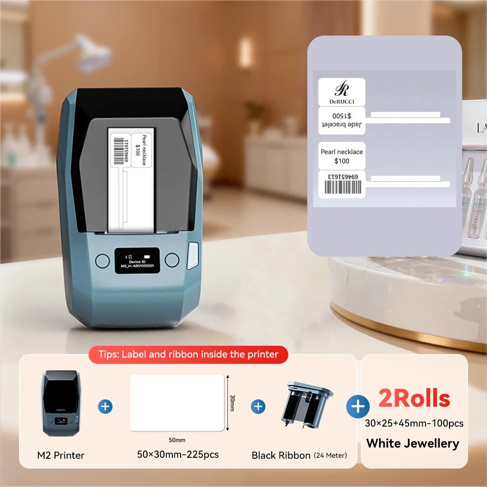 Niimbot M2 термотрансферный принтер этикеток 300 dpi темно-синий Add 30x25-White2