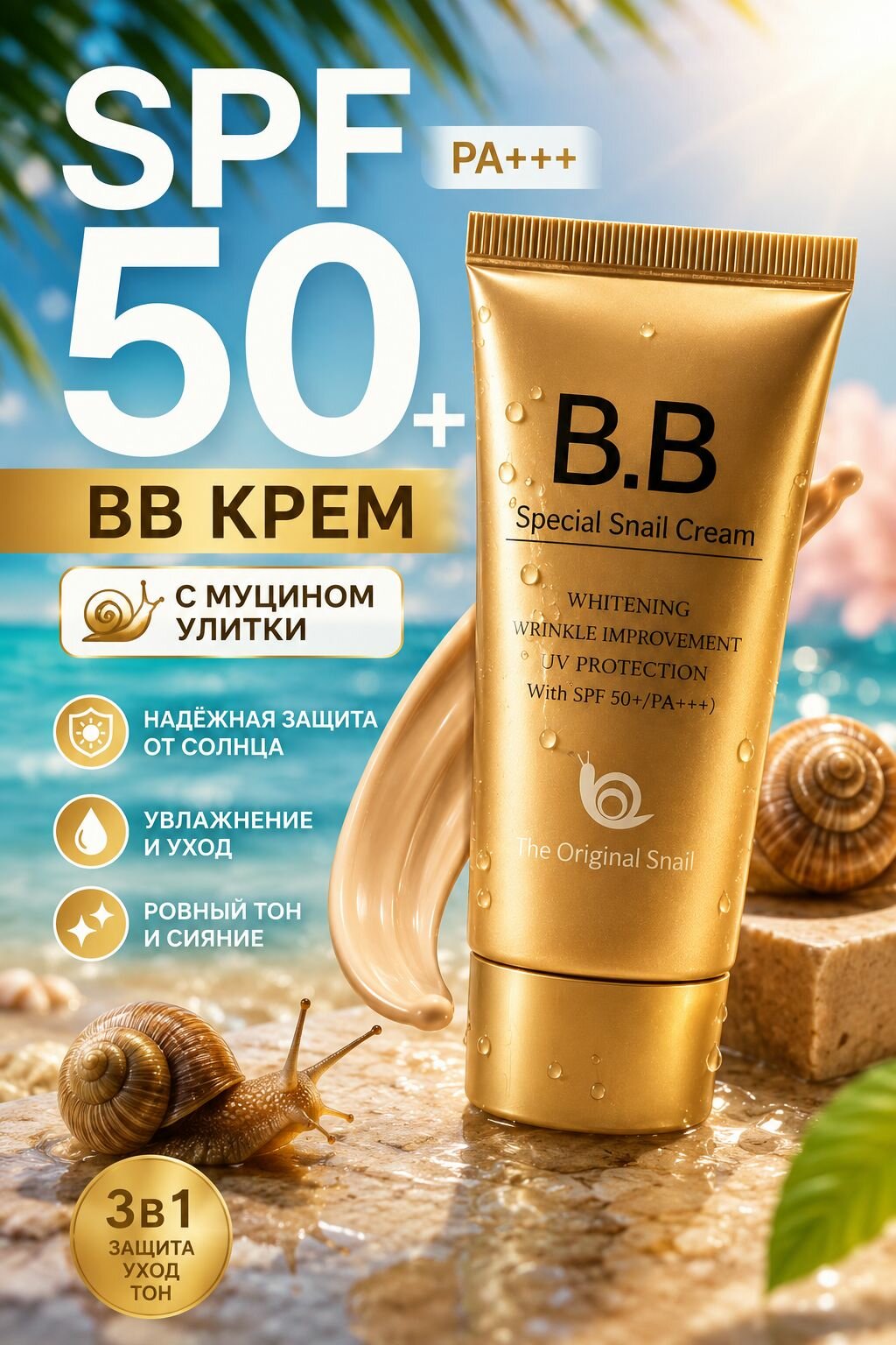 Спф крем для лица 50+ солнцезащитный крем, с выравниванием тона