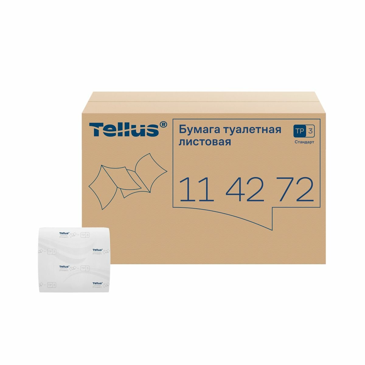 Туалетная бумага Tellus (Tork) Universal, листовая, система T3, 250 листов, 1сл, белая, 8 пачек (арт: 114272)