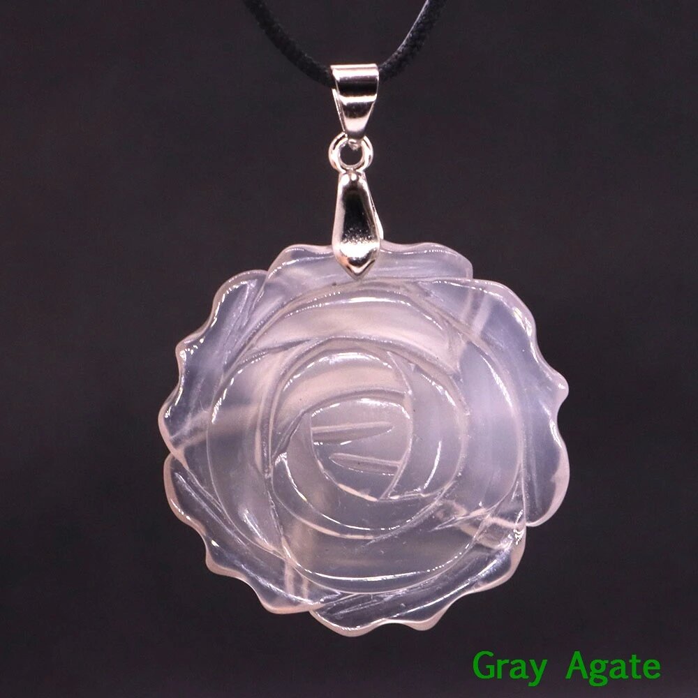 Кулон из натуральных камней "Цветок розы" Серый, 1PC, Gray Agate