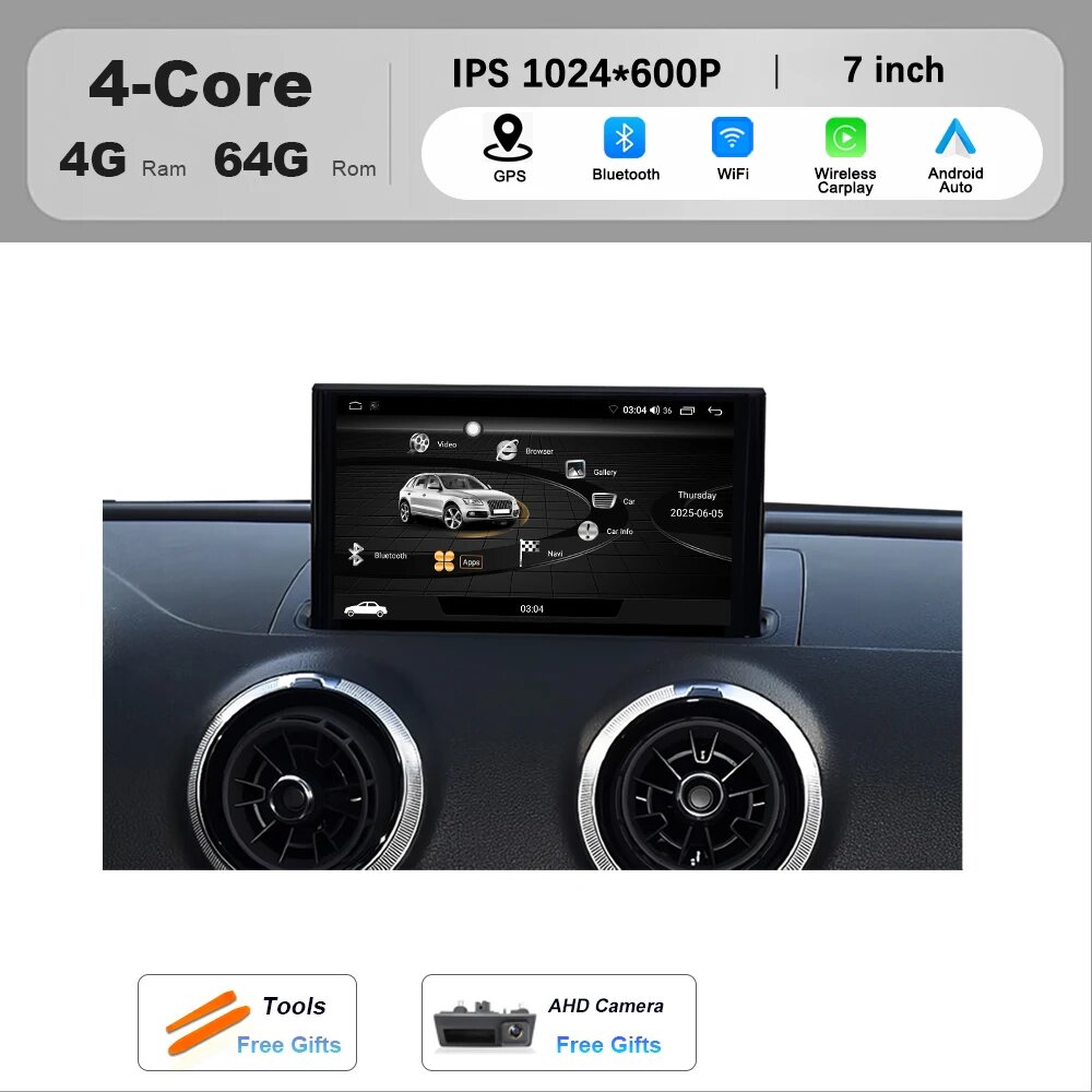 Беспроводной CarPlay Android 16 для Audi A3 2013-2018, автомобильная мультимедийная система, навигация GPS, Wi-Fi, проводной Auto DSP, 7-дюймовый сенсорный экран